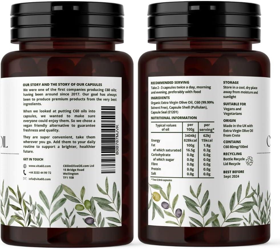 VITA60 C60 Olive Oil Capsules - 90 Vegan Friendly | Organic Extra ...