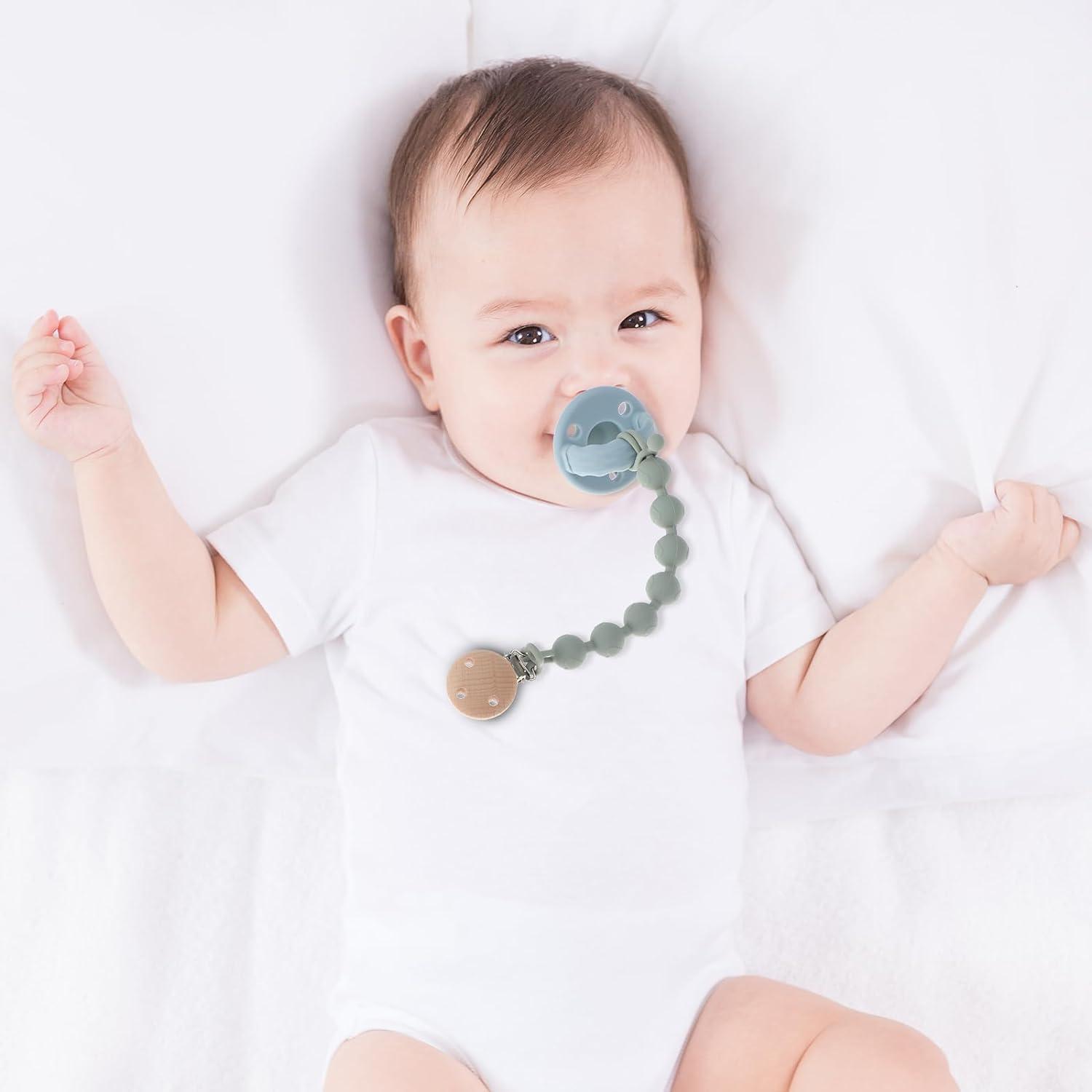 Meanus 2-in-1 Silicone Pacifier Chain & Bite Ring Toy - BPA Free Baby ...
