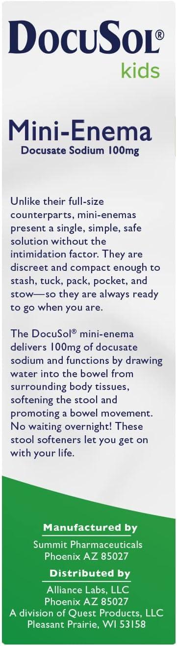 Docusol Kid's Mini Enema Docusate Sodium 100mg Constipation Relief 5 ...