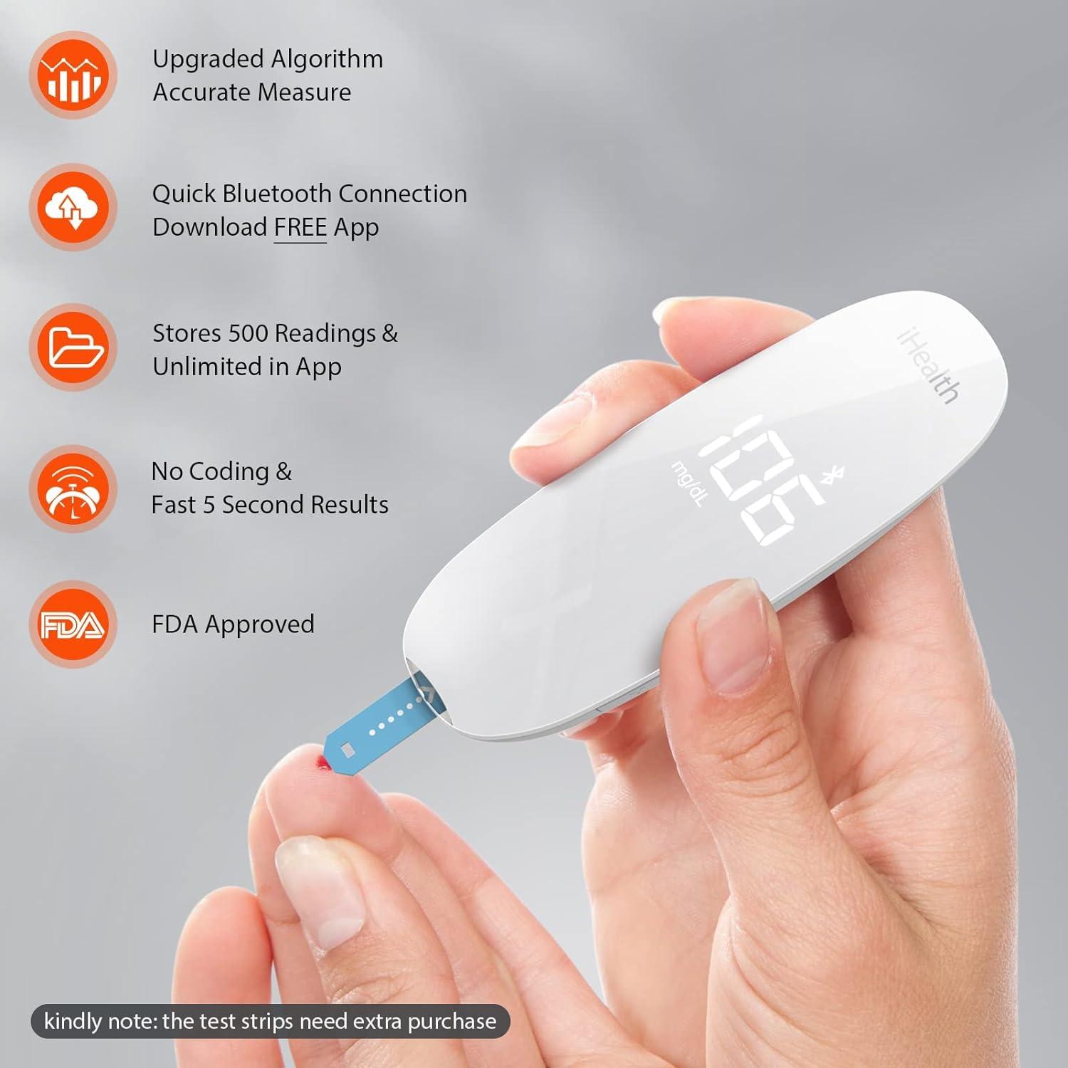 iHealth Gluco Plus Smart Blood Glucose Meter Kit with Wireless Monitor ...