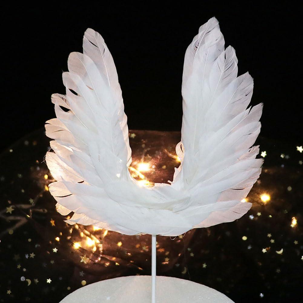 5 Pcs Angel Wing Cake Toppers White Feather Cupcake Topper Happy ...