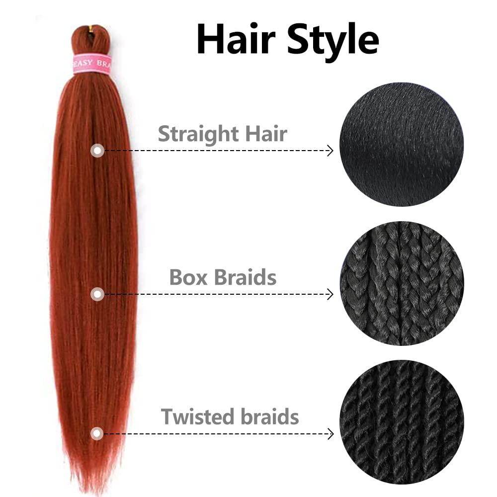 ZERAL Pre Stretched Braiding Hair 28 Inch 6 Packs - Red Copper Yaki ...