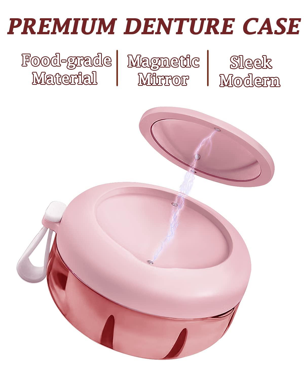 Denture Case with Strainer & Mirror - No-Leak Denture Bath Box for ...