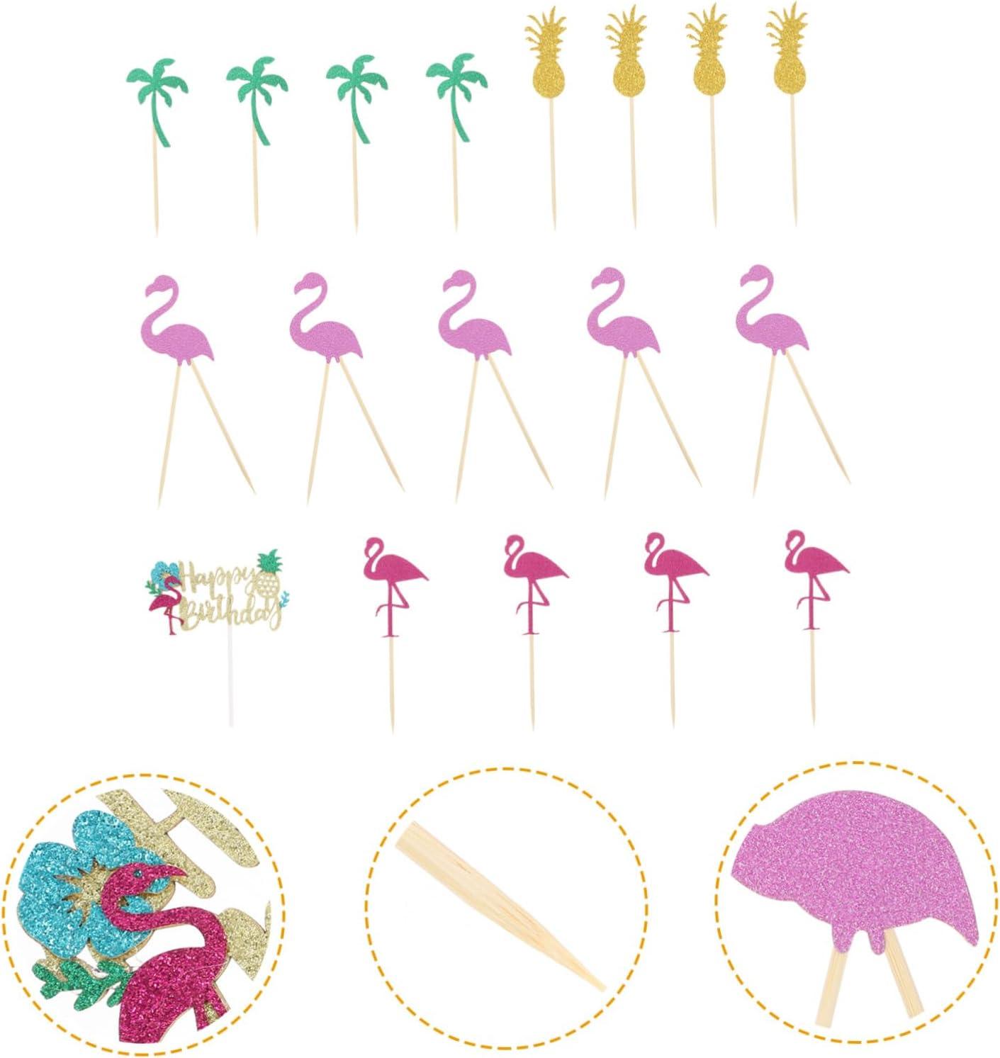 TOPBATHY 125 Pcs Flamingo Card Gold Decor Hawaiian Toothpicks Toppers ...