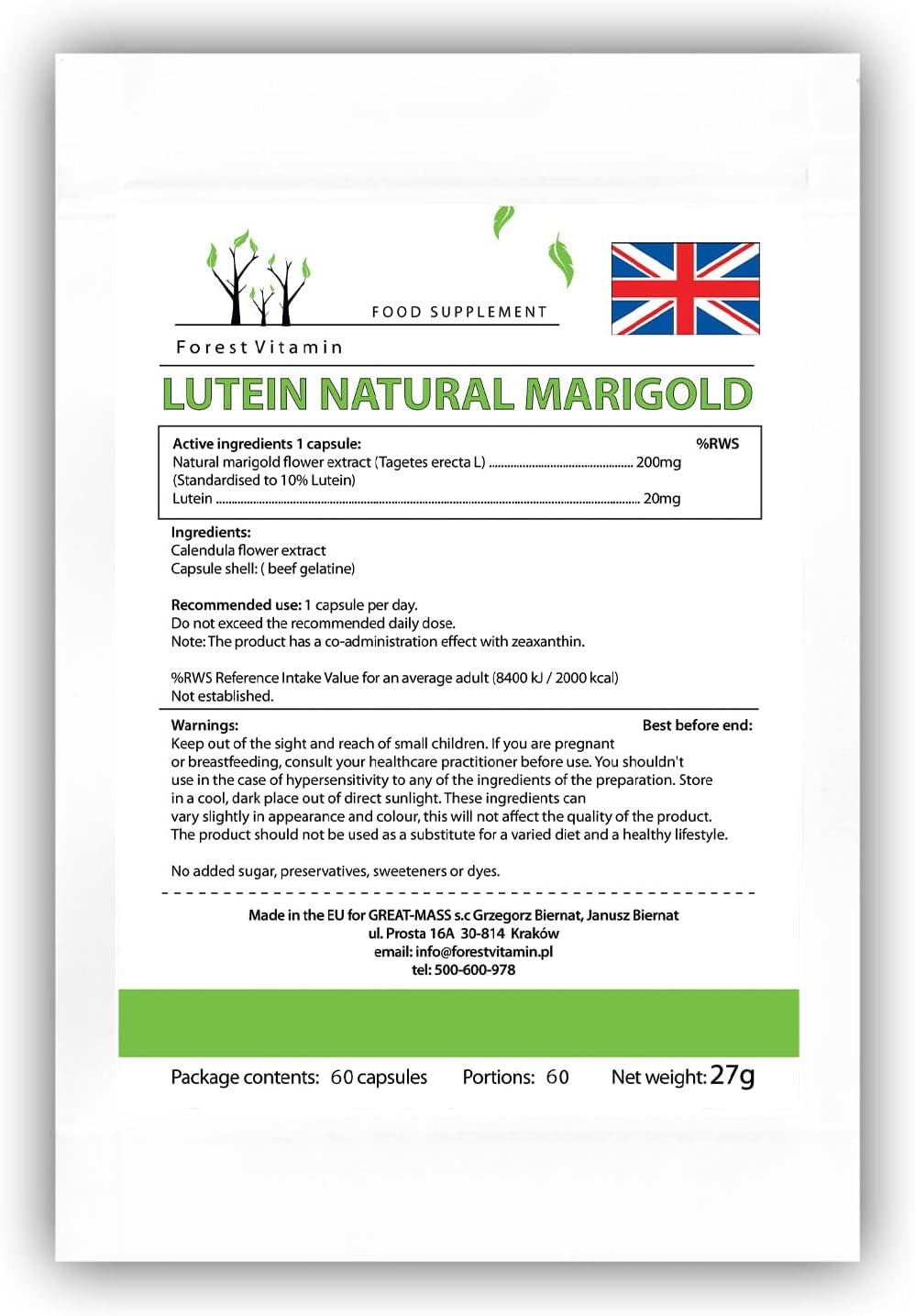 LUTEINE - Forest Vitamin Lutein 200mg - Natural Marigold Capsules for ...