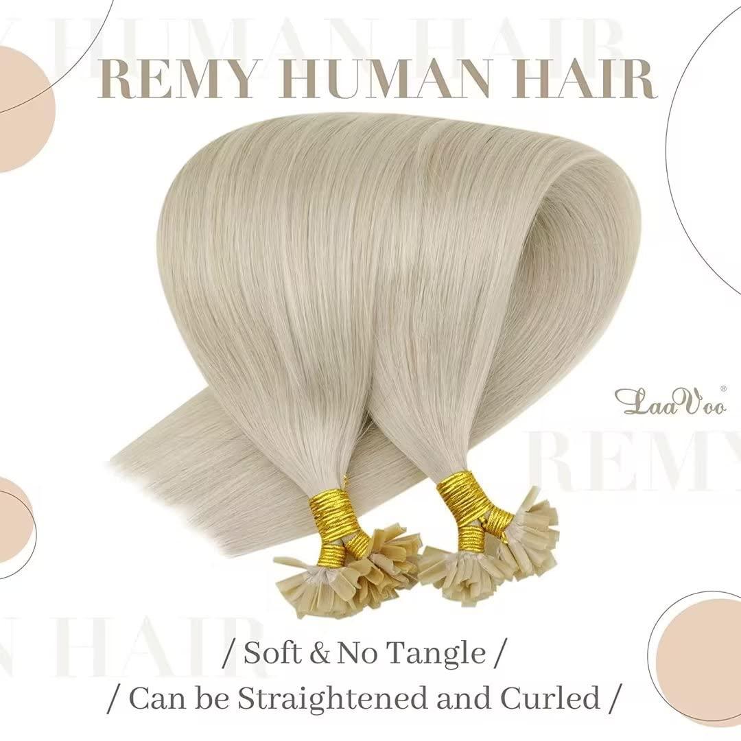 LAAVOO Platinum Blonde Keratin Real Human Hair 22 U Tip Hot Fusion Hair ...