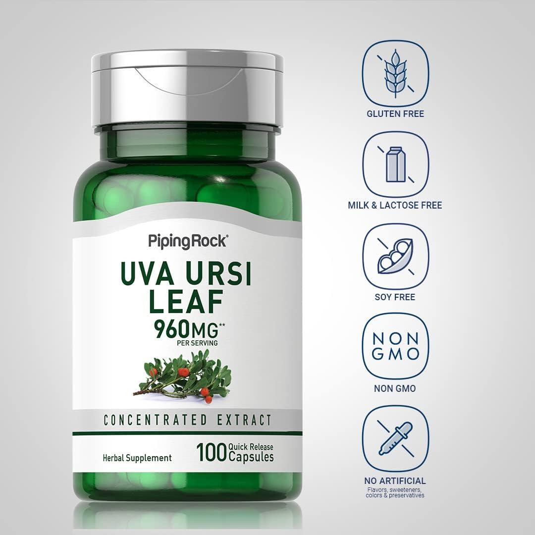 Piping Rock Uva Ursi Capsules 960mg - 100 Count Herbal Extract ...