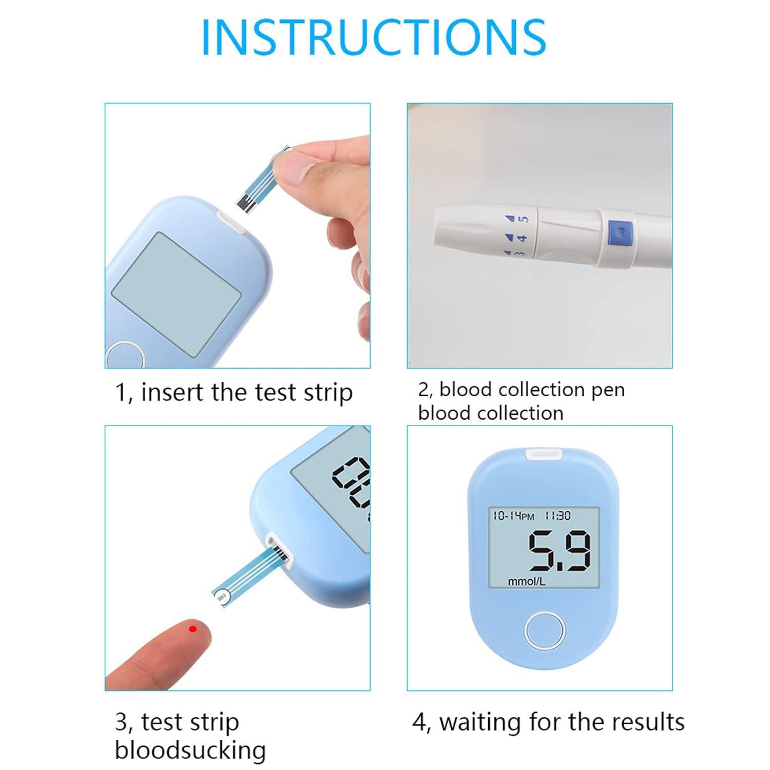 ThreeH Blood Glucose Meter Kit - 50 Test Strips, Glucometer, Lancets ...