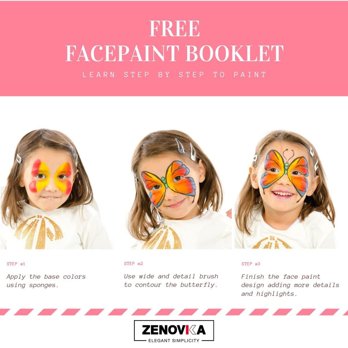 Zenovika Face Paint Kit for Kids - 60 Stencils, 15 Water Based Paints ...