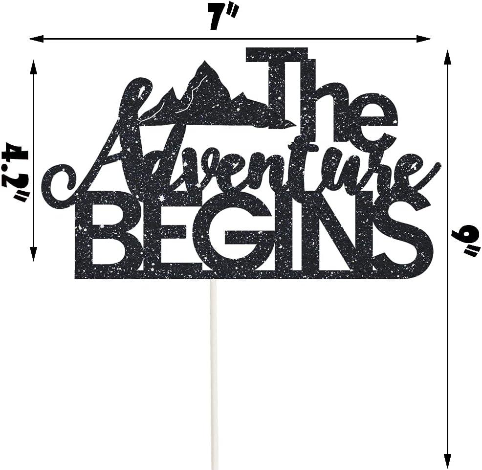 The Adventure Begins Cake Topper Black Glittery Going Away Party Cake ...