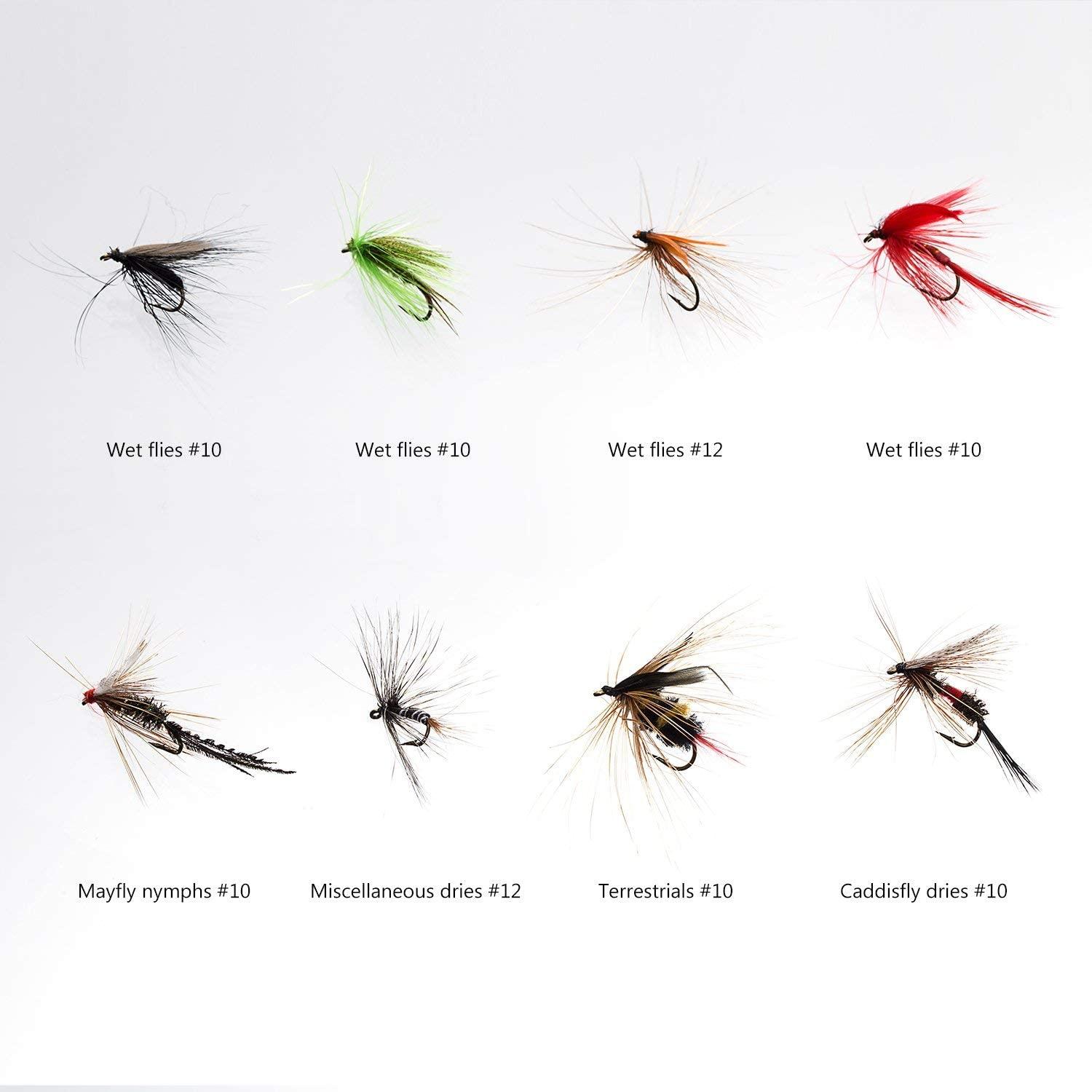 BASSDASH Fly Fishing Flies Kit - 64pcs Assorted Trout Bass Flies with ...