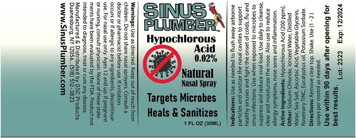 Sinus Plumber Antimicrobial Nasal Spray with Hypochlorous Acid - Cold ...