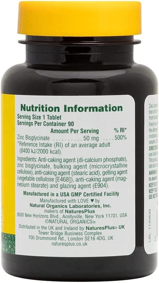 Nature's Plus Zinc 50 mg - 90 Tablets | Support Immune Health ...