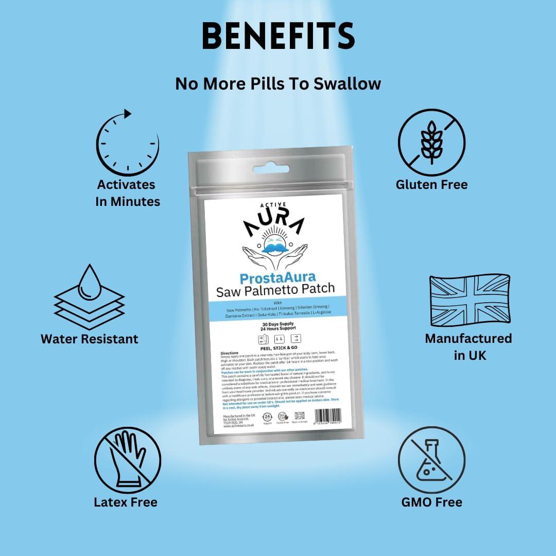 ProstaAura Saw Palmetto Patches x30 - Prostate Health, Urinary Tract ...