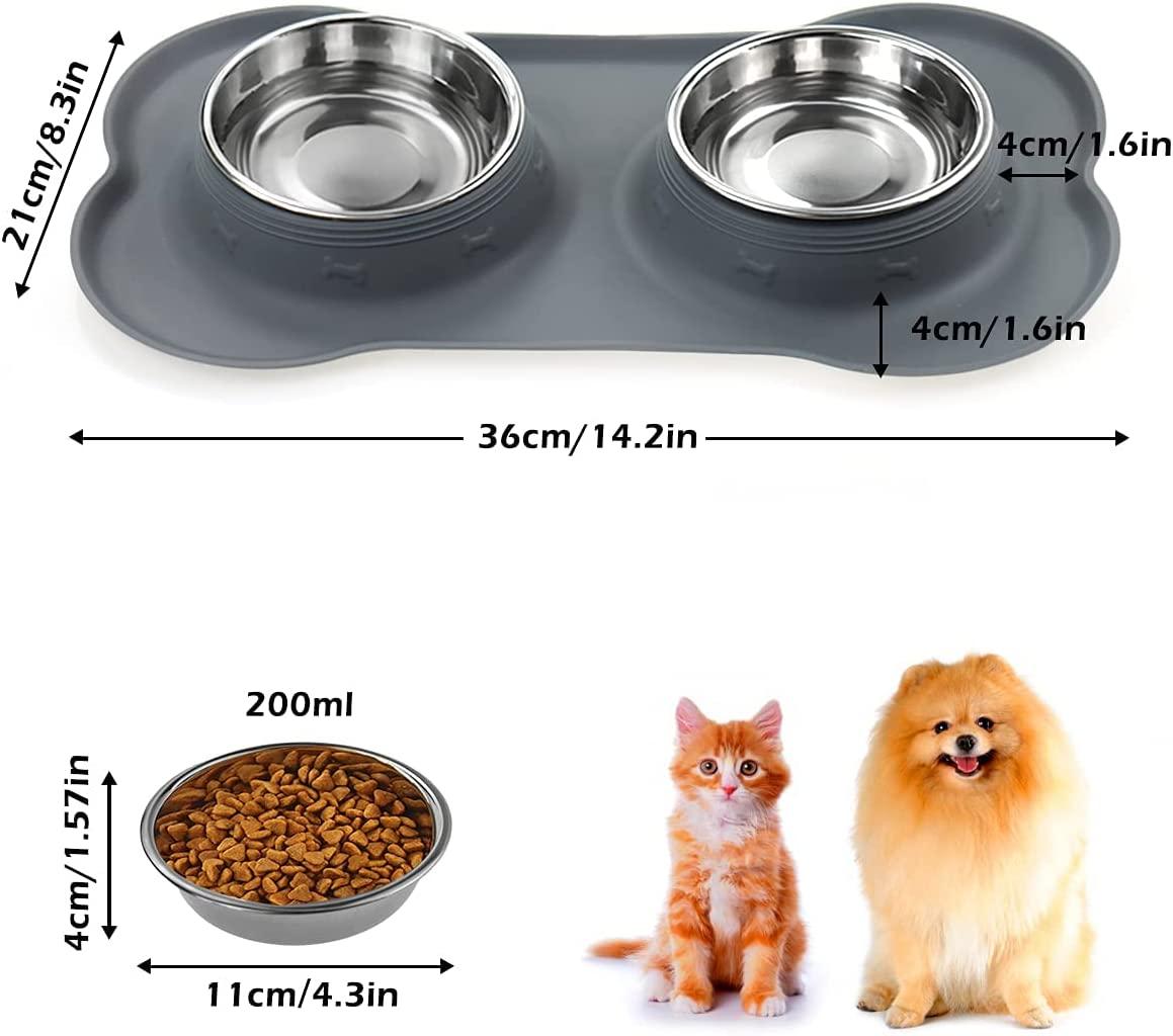 Stainless Steel Double Pet Feeder Bowls with Non-Skid Silicone Mat ...
