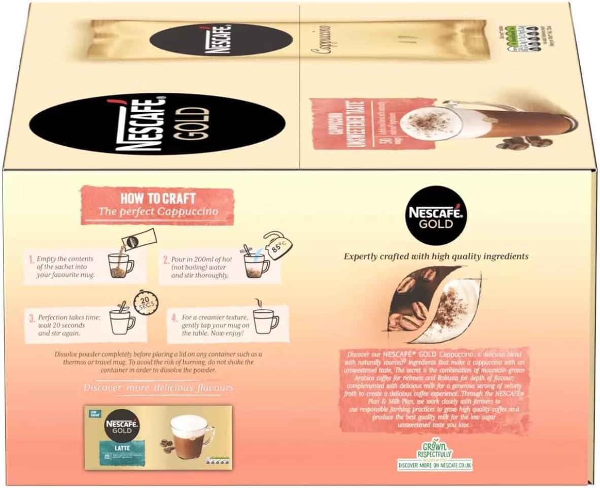 NESCAF GOLD Cappuccino Unsweetened Taste Sachets (50 x 14.2g) | Enjoy ...