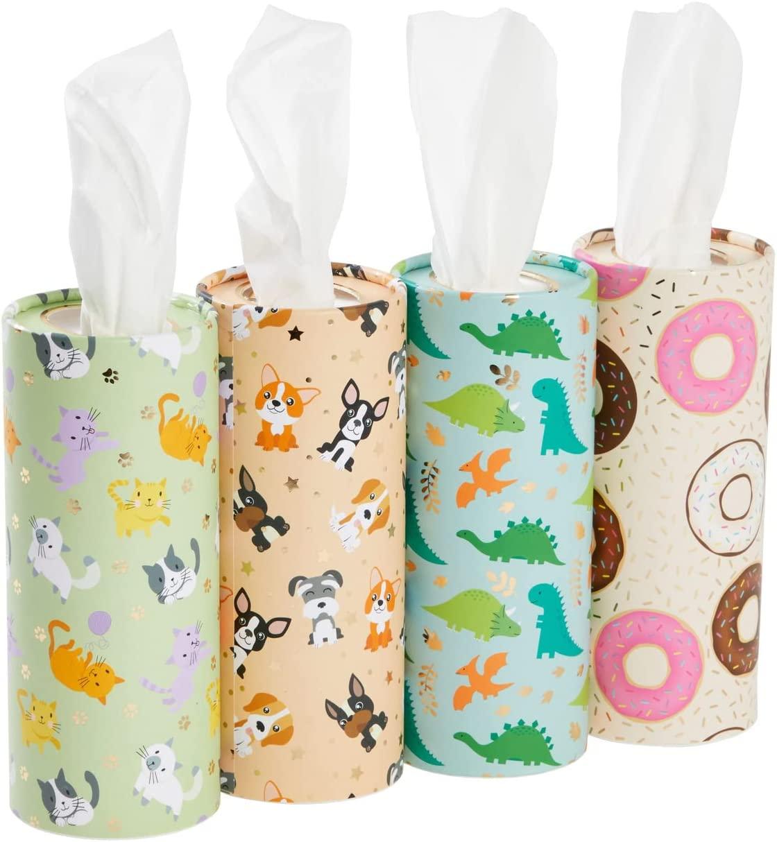 8 Pack Cylinder Tissue Boxes for Car Cup Holder - 4 Cute Designs - 400 ...