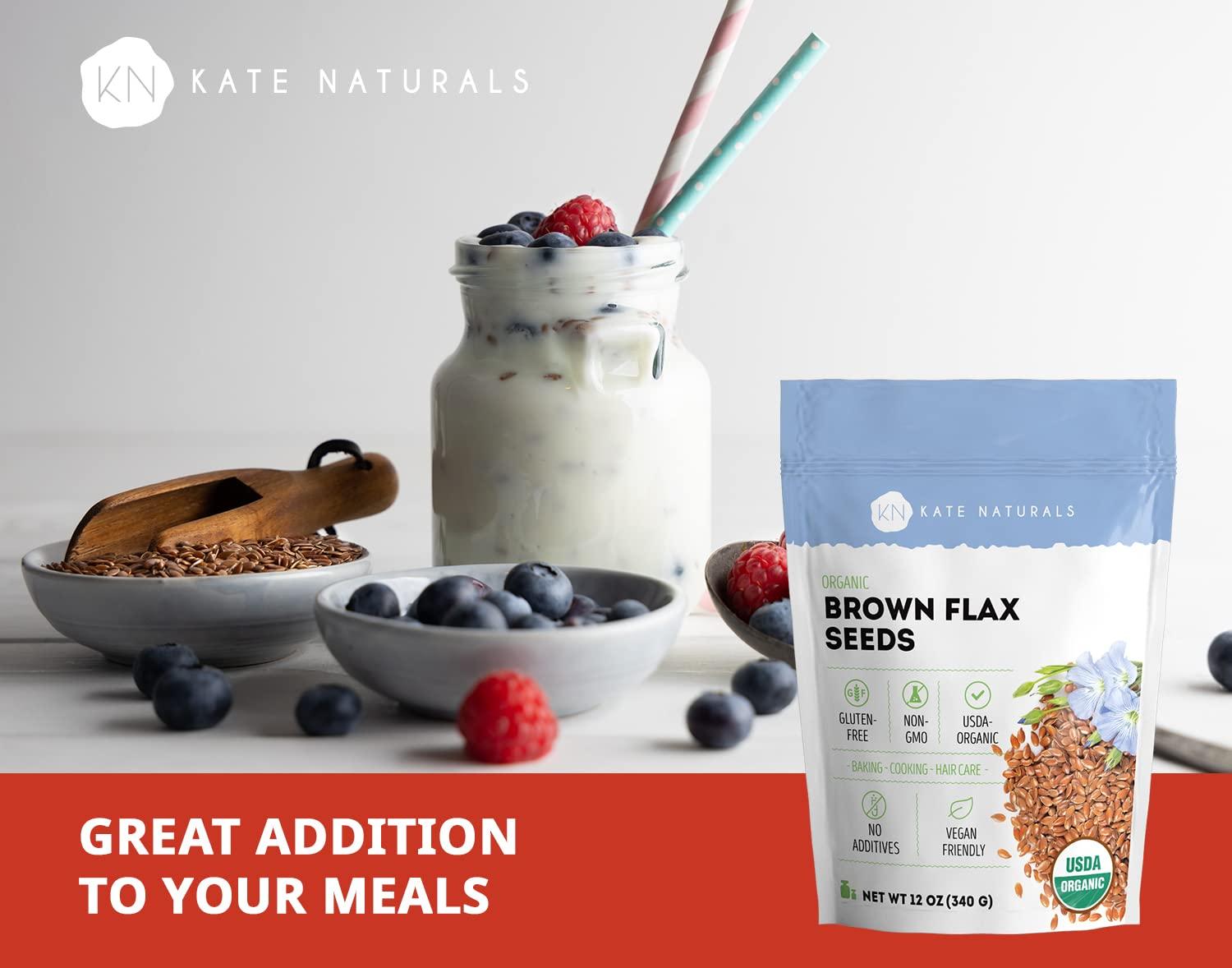 Organic Brown Flax Seeds - Kate Naturals. All-Natural Flaxseed, Non-GMO ...