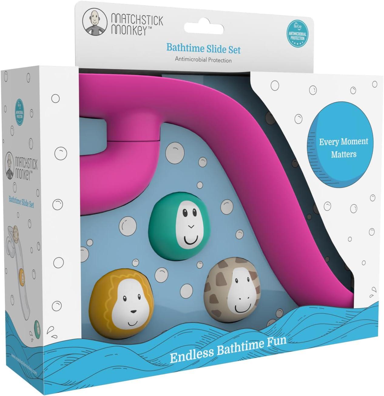 Matchstick Monkey Bathtime Slide Set - Antimicrobial Baby Bath Toy ...