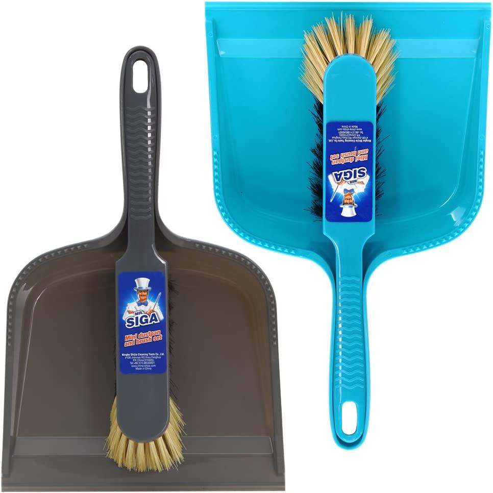 MR. SIGA Dustpan and Brush Set - Pack of 2, Blue & Grey | High-Quality ...