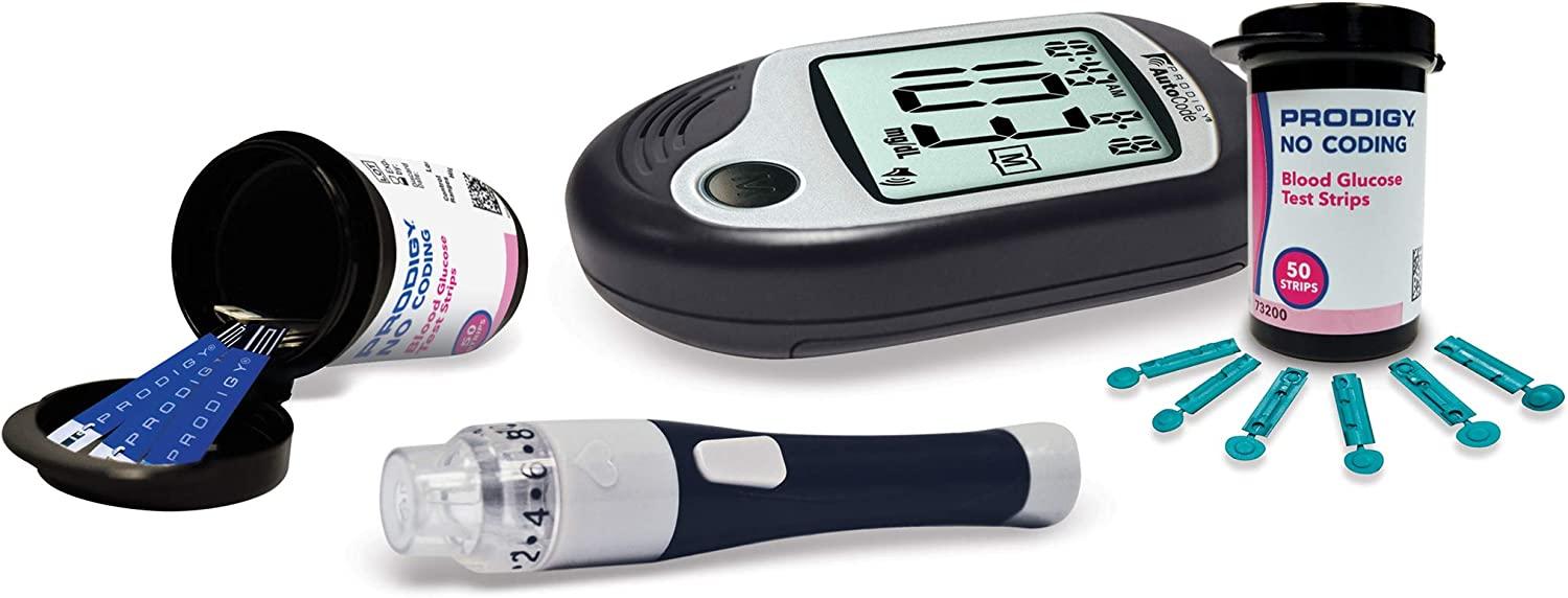 Prodigy Glucose Monitor Kit - Meter, 100 Test Strips, 10 Lancets ...
