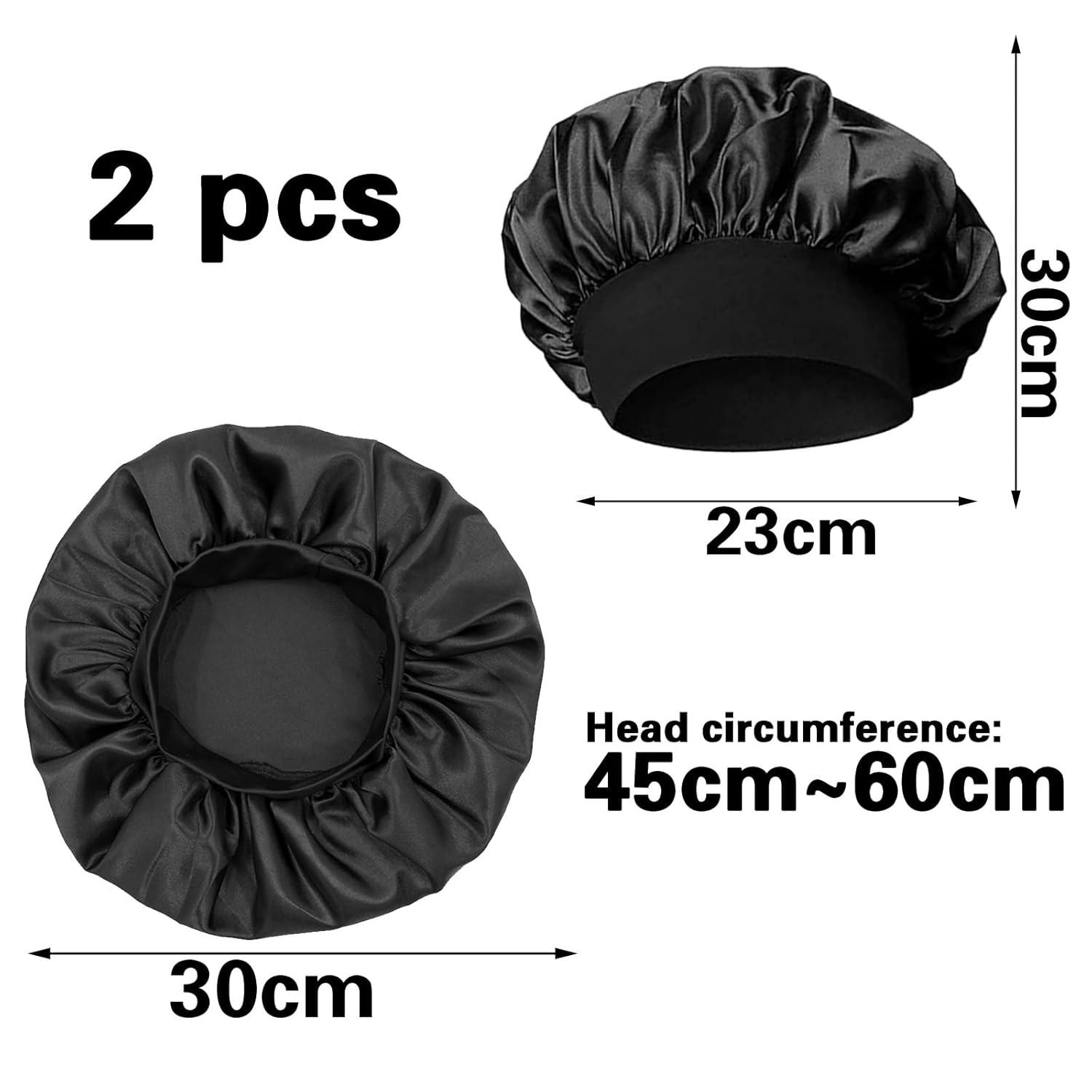 Buy 2-Piece Black Silk Satin Sleeping Hood - Hair Protection Night Cap ...