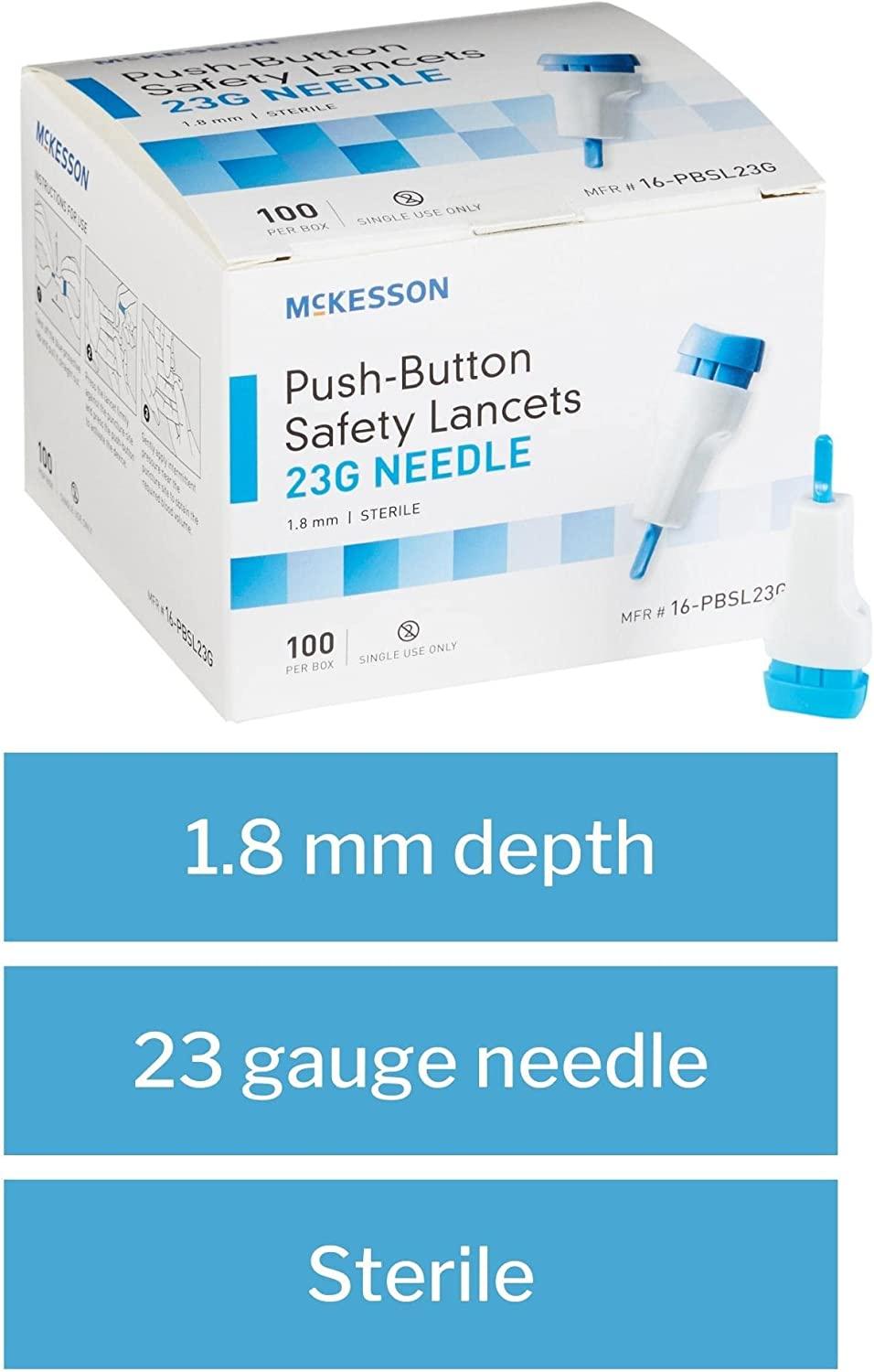 McKesson Safety Lancets Sterile Push-Button 23G Needle 1.8mm - 100 Count | Buy Now with Express ...