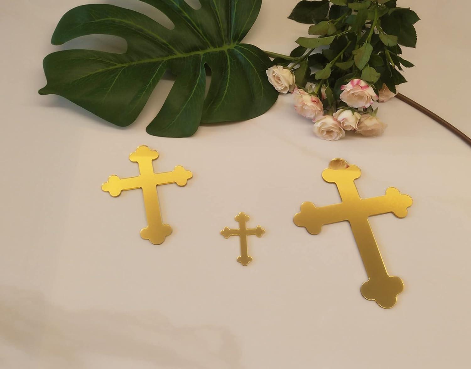 Pack of 10 Acrylic Christening Cross Cake Toppers Mirror Cross Cake ...
