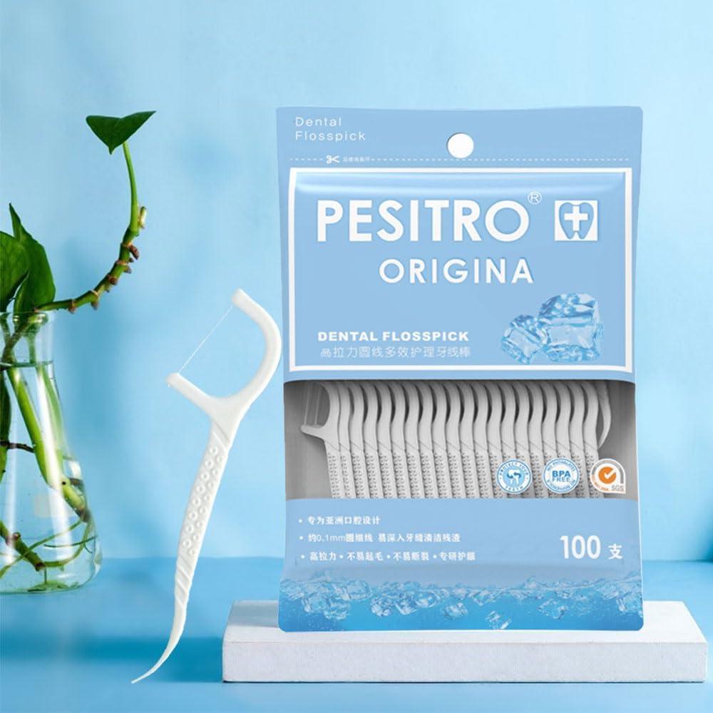100 Pcs 2-in-1 Portable Dental Floss Picks - Disposable Interdental ...