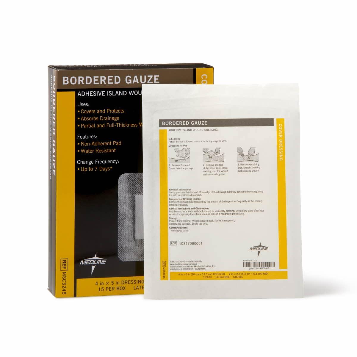 Medline Bordered Gauze Adhesive Island Dressing 4x5 - 15 Count ...