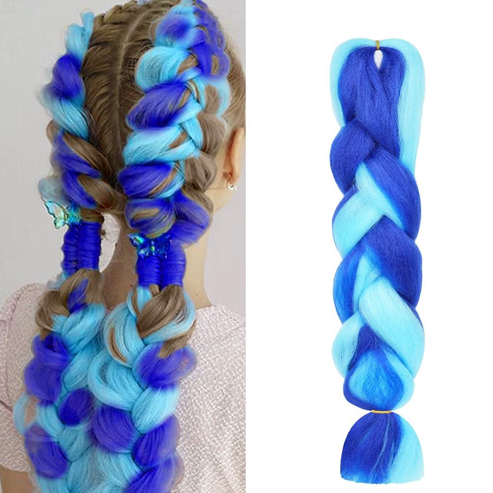 Aomig 24 Box Braids Extensions - Sky Blue/Sapphire Blue Synthetic Hair ...