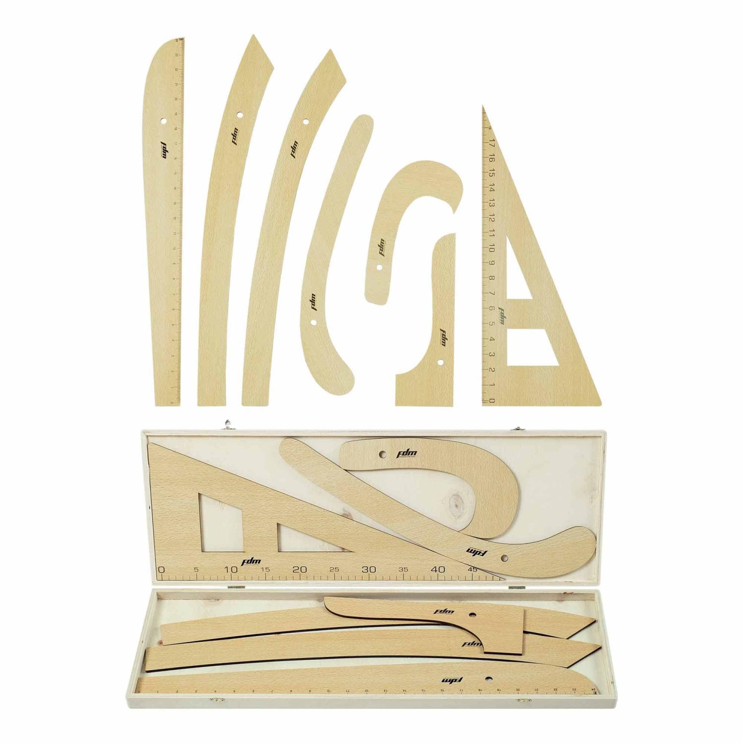 FDM 7 Piece Wooden Fashion Drawing Ruler Curved and Straight Ruler ...