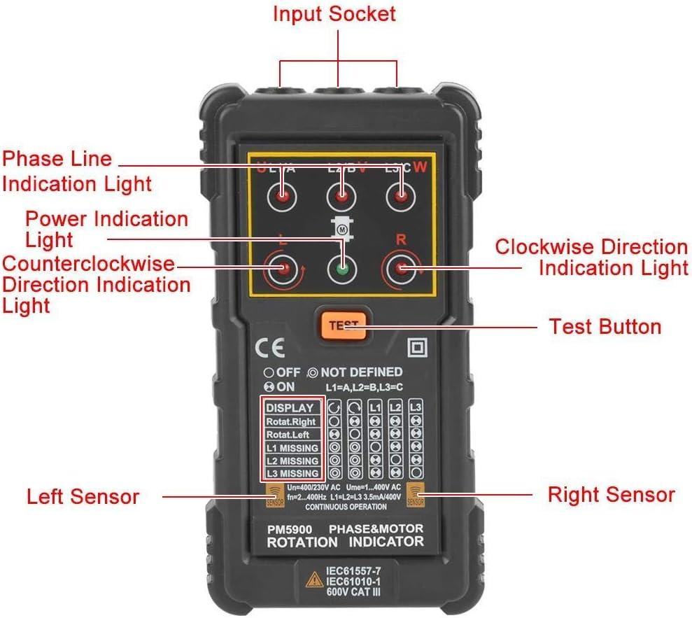 Tester Motor Rotation Indicator Portable Handheld Three-Phase Sequence ...