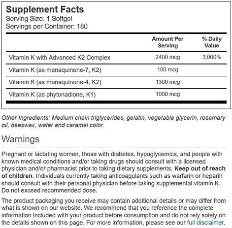 Vitacost Ultra Vitamin K with Advanced K2 Complex - 180 Softgels ...