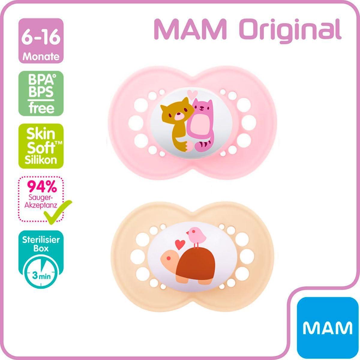 MAM Original Pacifier Set of 4 | Skin Soft Silicone | My Girl | 6-16 ...