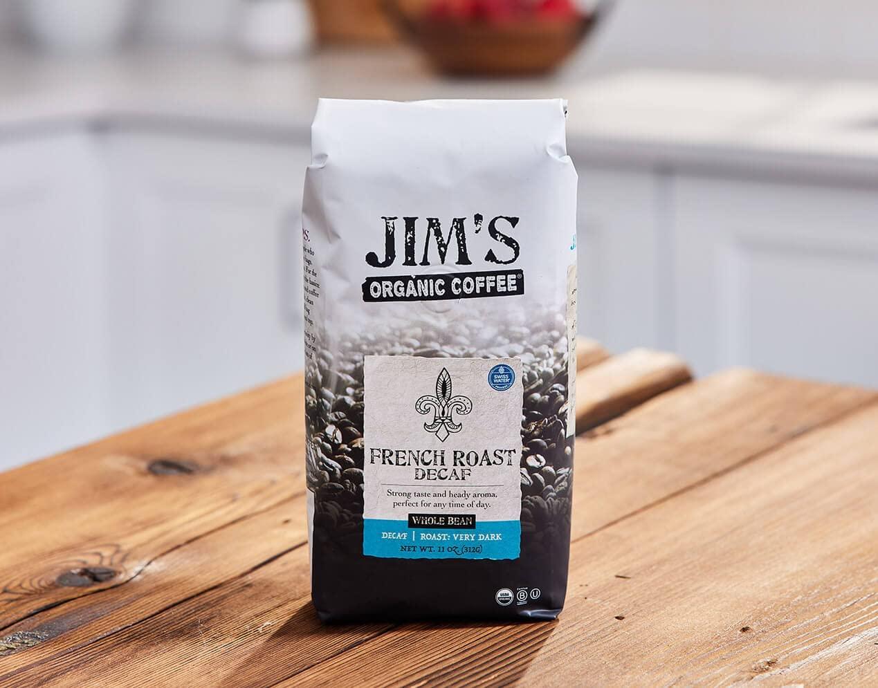 Jim's Organic French Roast Decaf Coffee â€“ Dark Roast Whole Bean 11 oz | Buy Now with Express ...