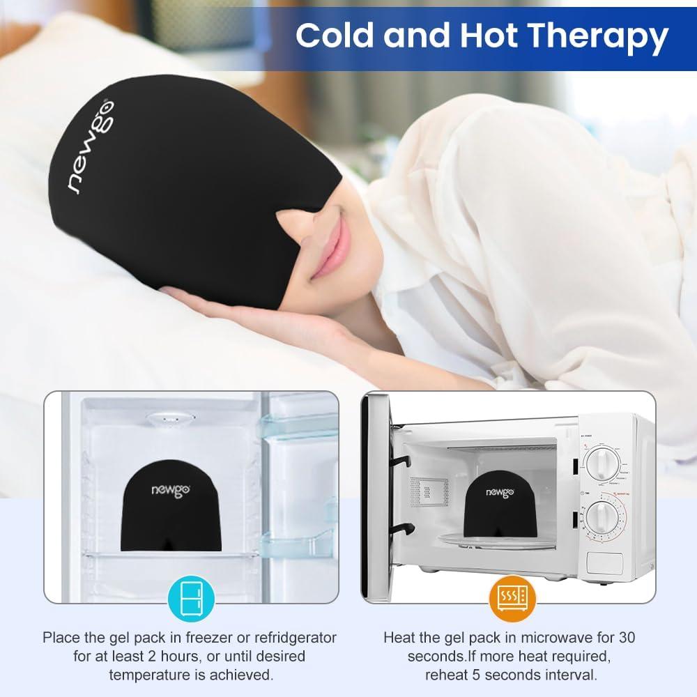 NEWGO Migraine Relief Cap - Full Coverage Headache Hat for Cold Therapy ...