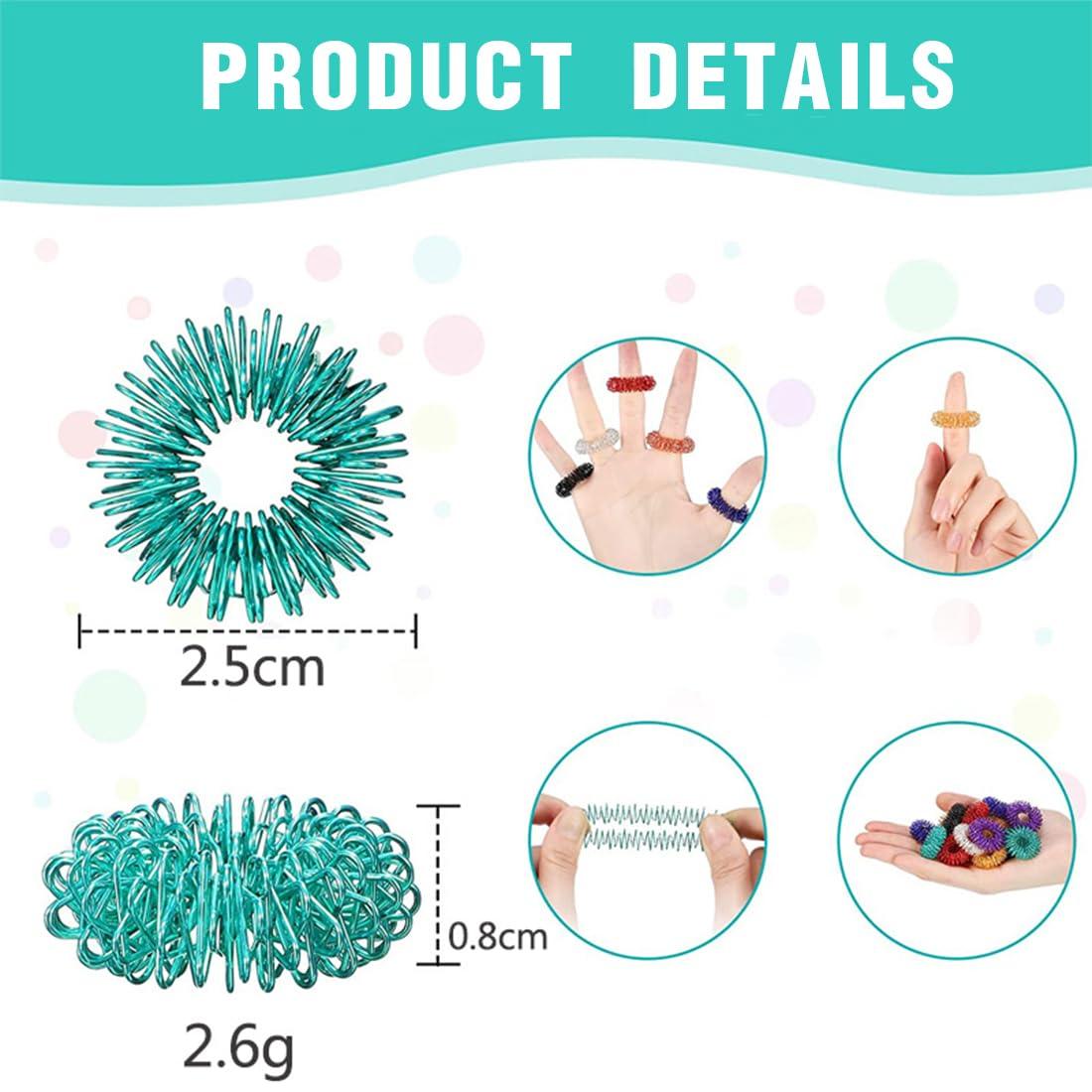 40-Piece Acupressure Ring Set - Spiky Sensory Finger Massage Rings in 8 ...