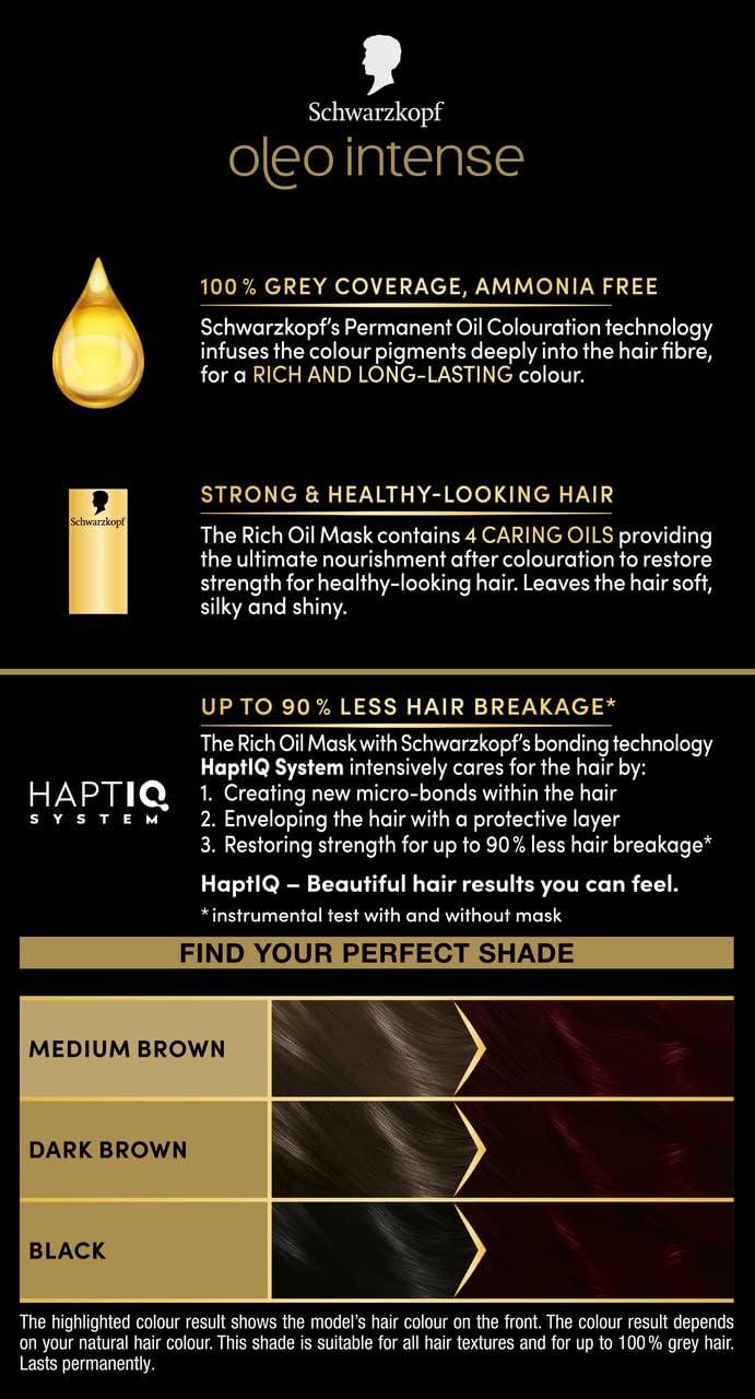 Schwarzkopf Oleo Intense Permanent Deep Bordeaux Hair Color 115g - Pack ...