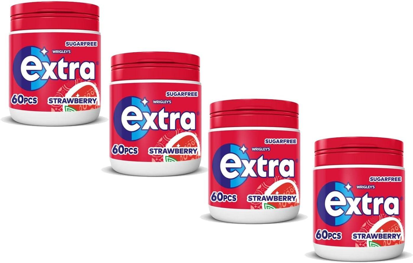 Wrigley's Extra Strawberry Flavour Sugar Free Chewing Gum Bottle 84g (4 ...