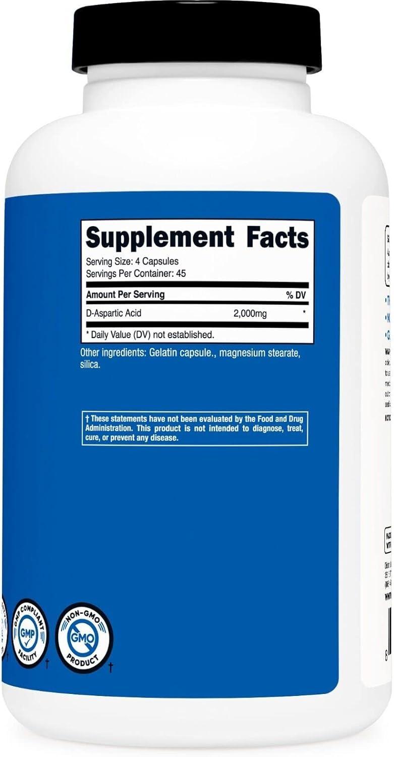 Abseits D-Aspartic Acid (DAA) Capsules - 2000mg Per Serving - 180 ...