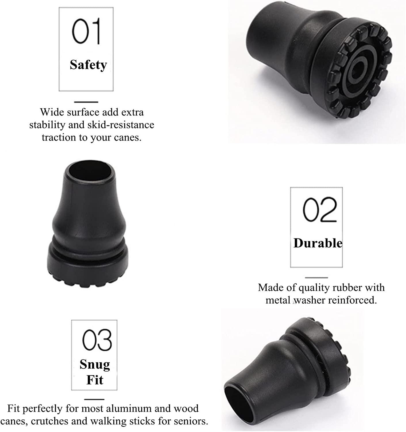 2-Pack Heavy Duty 7/8 Inch Rubber Cane Tips - Black Replacement Tips ...