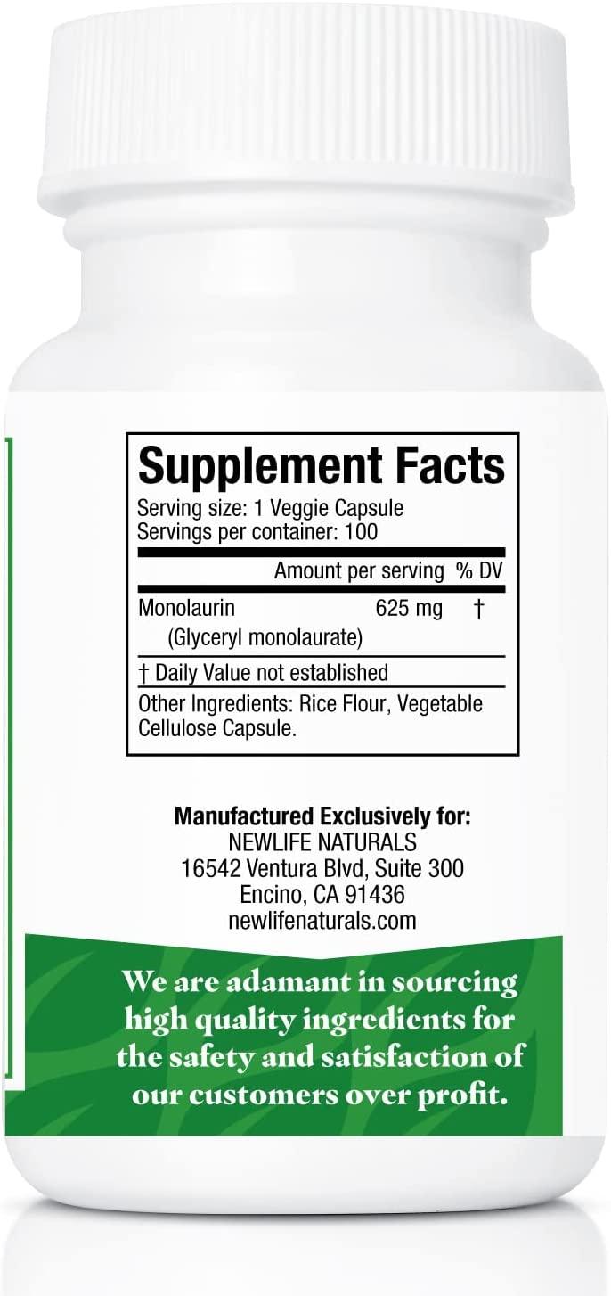 NewLife Naturals Monolaurin 625mg Dietary Supplement for Immune Support ...