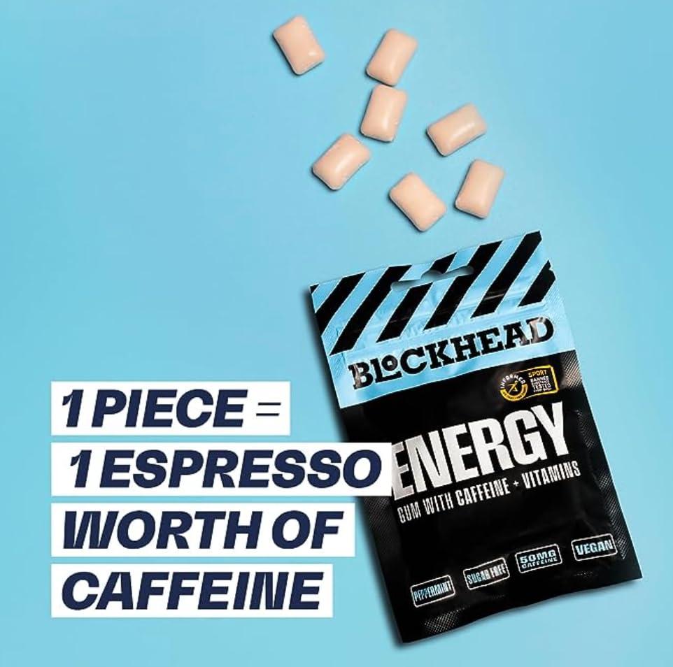 Blockhead Energy Gum - Peppermint Flavor | 84 Sugar-Free Chewing Gum ...