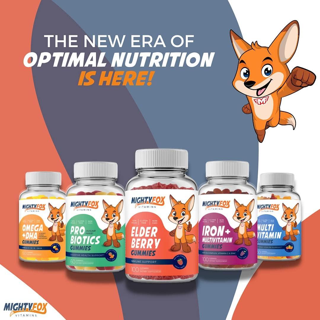 Mighty Fox Kids Elderberry Gummies with Sambucus, Echinacea, Propolis ...