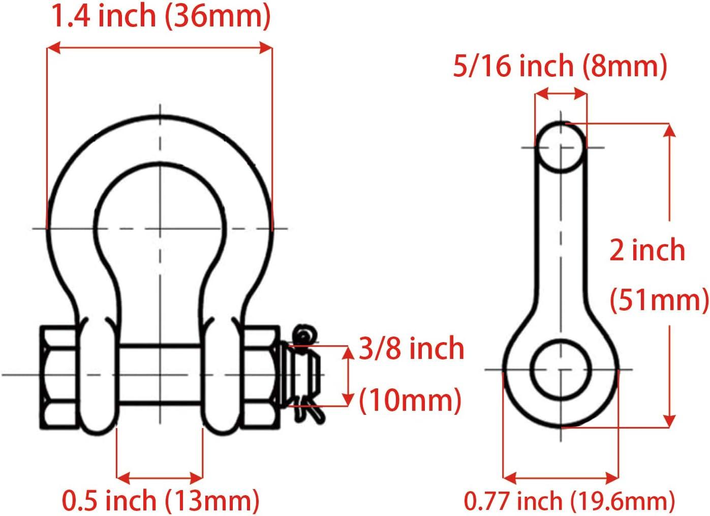 SHENGHUISS 2 pack Stainless Steel 316 Bow Shackle Set - 5/16, 3/8, 1/2 ...