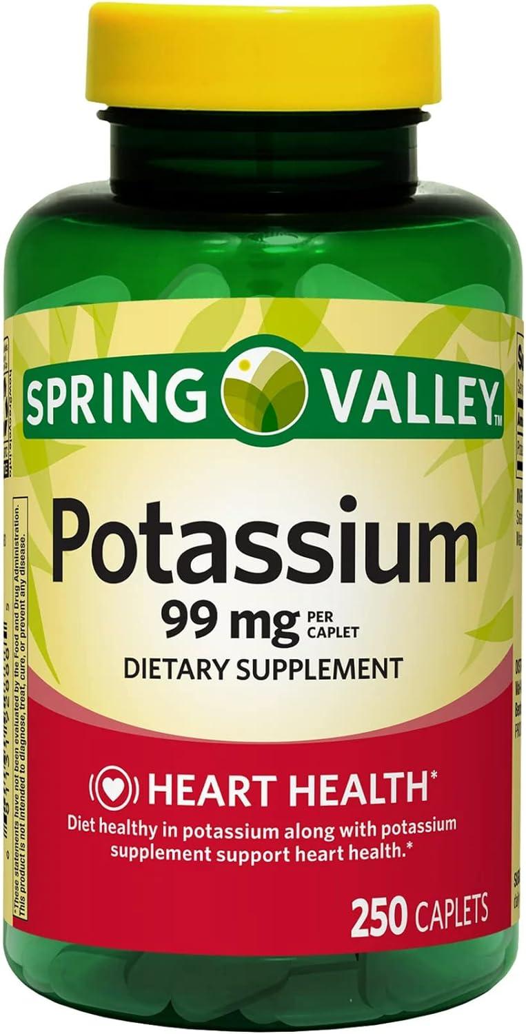 Spring Valley Potassium 99mg Caplets 250 Count + Luall Sticker ...