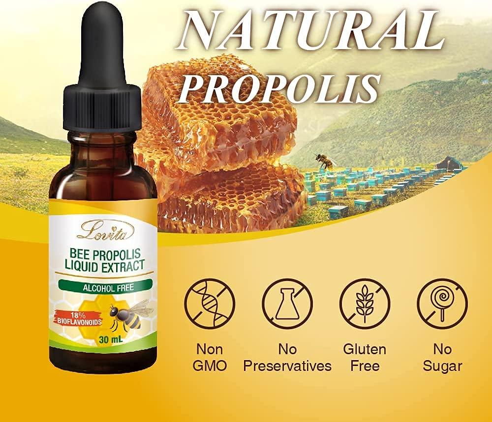 Lovita Bee Propolis 500mg Ultra Strength Extract, Alcohol-Free Liquid ...