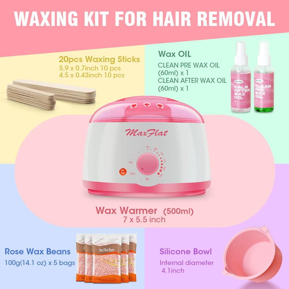 Waxing Kit for Women - MaxFlat Wax Pot with Rose Hard Wax Beans - Full ...