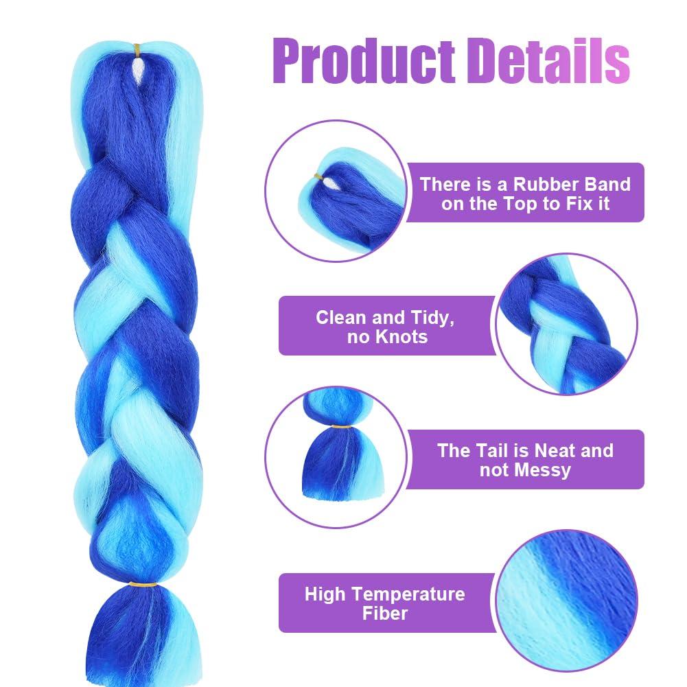Aomig 24 Box Braids Extensions - Sky Blue/Sapphire Blue Synthetic Hair ...